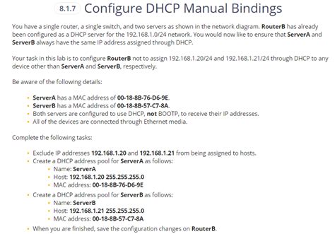 Solved 817 Configure Dhcp Manual Bindings You Have A