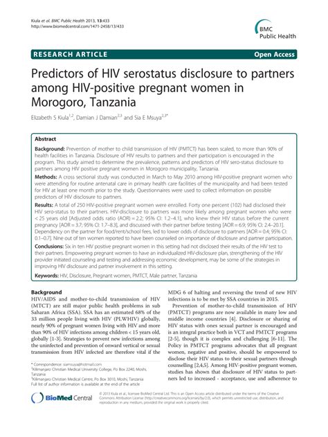 Pdf Predictors Of Hiv Serostatus Disclosure To Partners Among Hiv