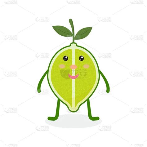 可爱的酸橙卡通乐趣柑橘属果汁绿色矢量绘画插图水果素材 花瓣网