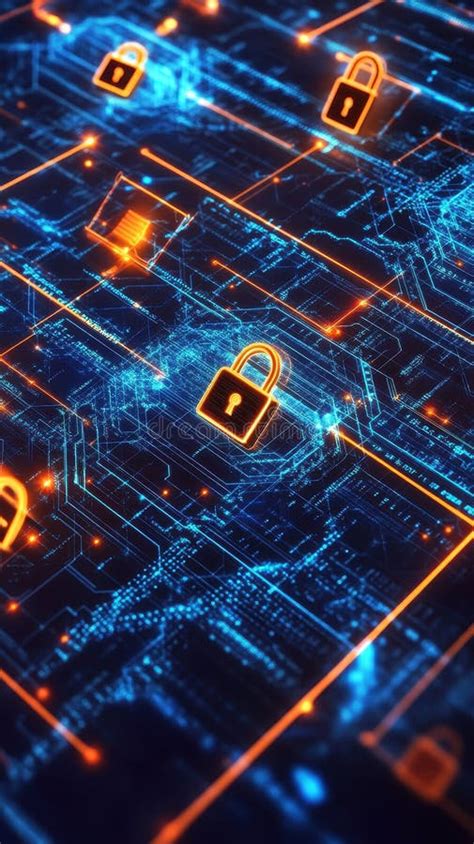 Glowing Padlock On Futuristic Circuit Board Stock Illustration