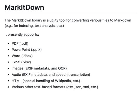markitdown microsoft가 공개한 pdf 이미지 및 오피스 문서 👉 markdown 변환 도구 읽을거리and정보