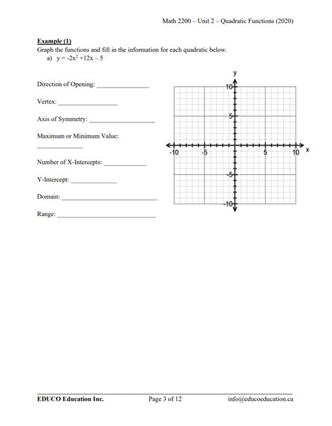 unit 2 quadratic functions math 2200 digital download educo