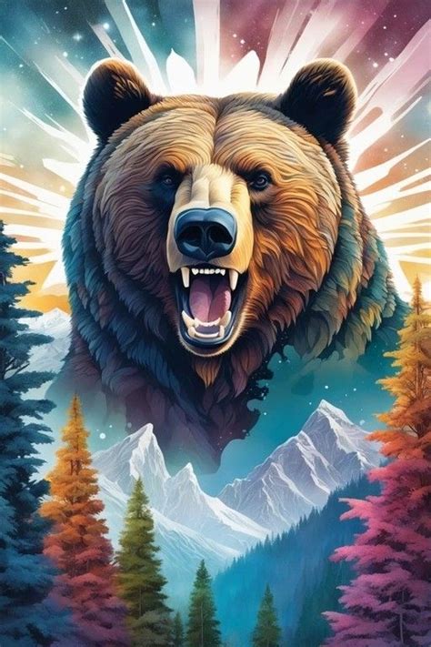 Медведь Радужная живопись Изображения животных Картины