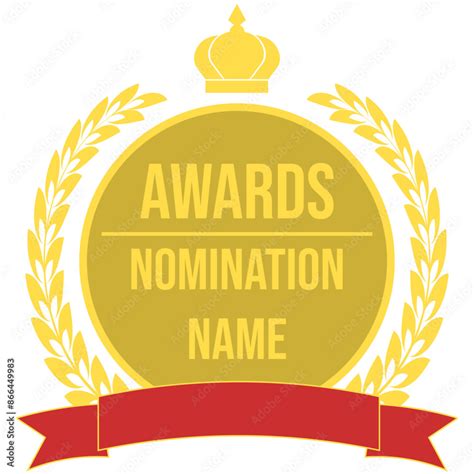 Award Nomination Gold Medal With Frame Of Laurel Wreath Isolated White