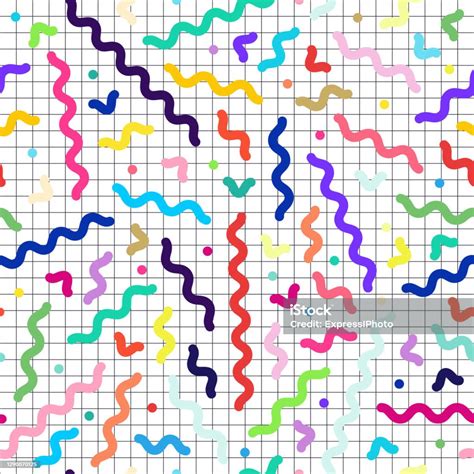 벡터 매끄러운 다채로운 패턴 복고풍 스타일 패션 디자인 8090s 추상적인 트렌디 한 드로잉 배경 장식 그리드 텍스처 가리기에 대한 스톡 벡터 아트 및 기타 이미지 Istock