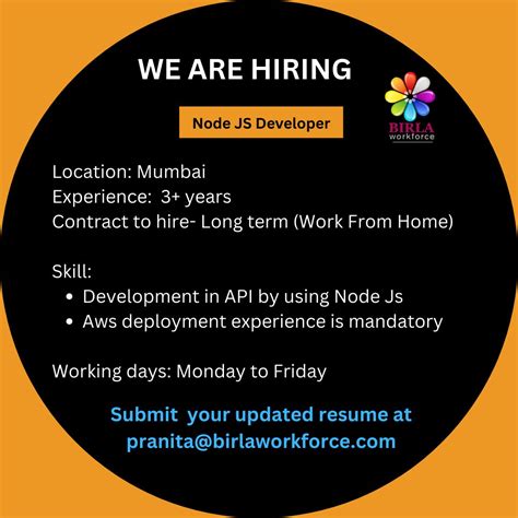 Recruitment Nodejs Aws Mumbai Contracttohire Workfromhome Wfh
