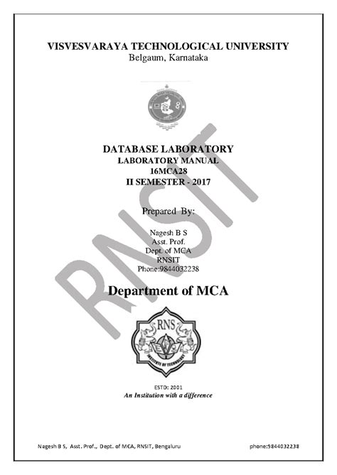 Mca Dbms Lab Manual VISVESVARAYA TECHNOLOGICAL UNIVERSITY Belgaum