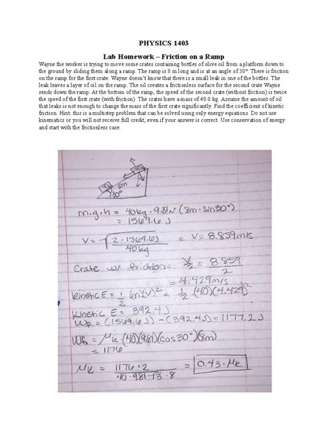 Phys 1403 Lab Homework Friction On A Ramp Physics 1403 Lab Homework Friction On A Ramp