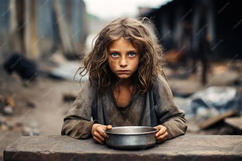 Premium Photo Homeless Girl With At The Street With Empty Plate