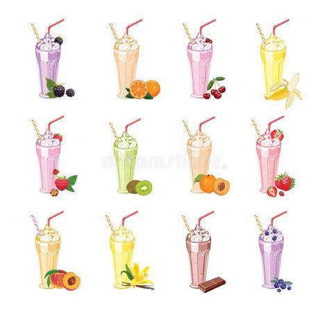 Set Different Milkshakes Stock Illustrations 81 Set Different