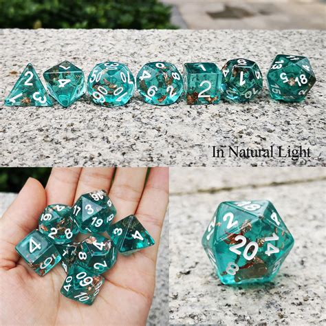 Teal Rosegold Foil Dnd Dice Set Polyhedral Teal Resin Dice For Dandd