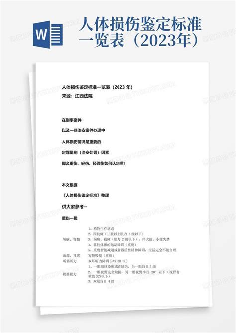 人体损伤鉴定标准一览表（2023年）word模板下载编号qwpjnvbr熊猫办公
