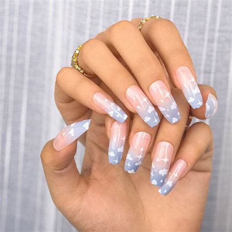 Coffin Light Blue Acrylic Nails With Glitter Sparkle And Shine Like A Star Get Your Custom