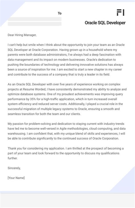 14 Oracle SQL Developer Cover Letter Examples Plus Recruiter Insights