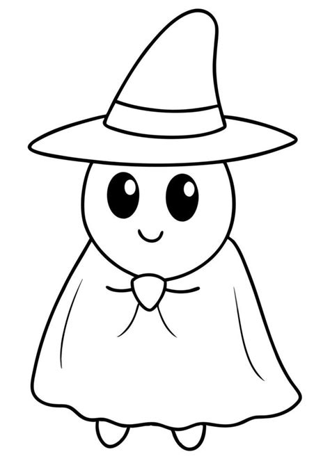 A Cute Cartoon Style Ghost Character Wearing A Large Floppy Witchs