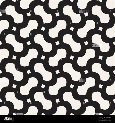 Vector Geometric Seamless Pattern With Curved Shapes Grid Abstract Monochrome Rounded Lattice