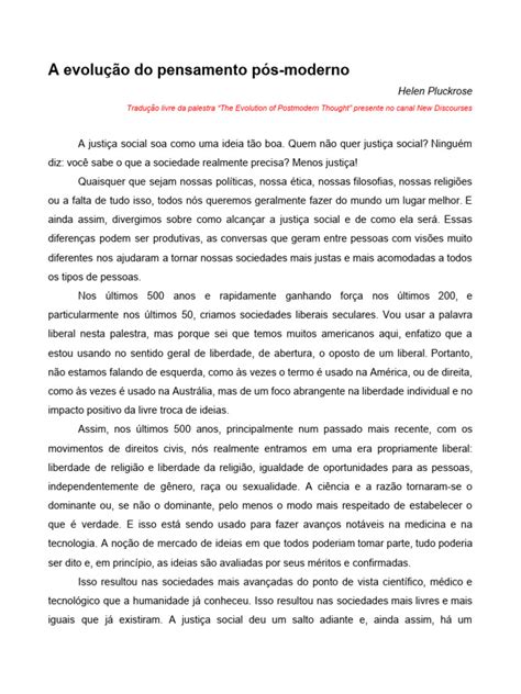 A Evolução Do Pensamento Pós Moderno Pdf Pós Modernismo Estudos