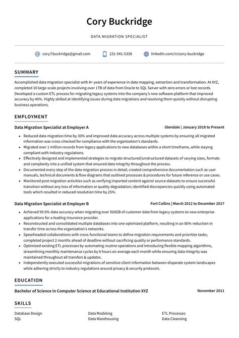 Data Migration Specialist Resume Cv Example And Writing Guide