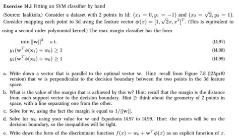 solved exercise 14 1 fitting an svm classifier by hand
