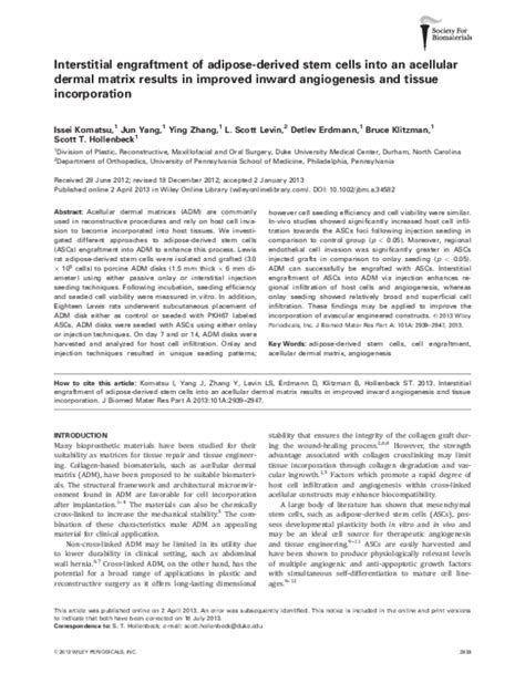 Pdf Interstitial Engraftment Of Adipose Derived Stem Cells Into An