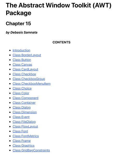 Ch Class CheckboxGroup Class CheckboxMenuItem Class Choice Class Color Class Component Class