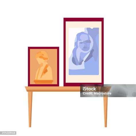 평면 디자인의 테이블에 갤러리 그림 전시회에서 작품 캔버스 벡터 일러스트 레이 션 절연 경매에 대한 스톡 벡터 아트 및 기타 이미지 Istock