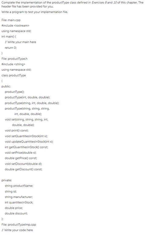 Solved Complete The Implementation Of The Producttype Class
