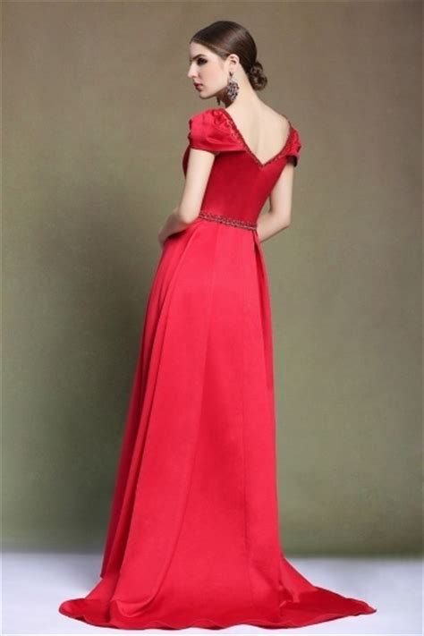 Rotes A Linie V Ausschnitt Langes Abendkleid Aus Satin XHD Persunshop De