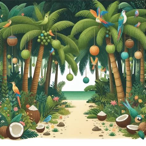 Coconut Trees Illustration Premium Ai Generated Vector