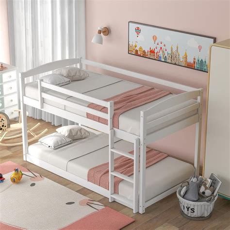 Godeer White Twin Over Twin Metal Bunk Bed No Box Spring Needed
