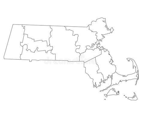 High Detailed Illustration Map Outline Massachusetts State Map Stock