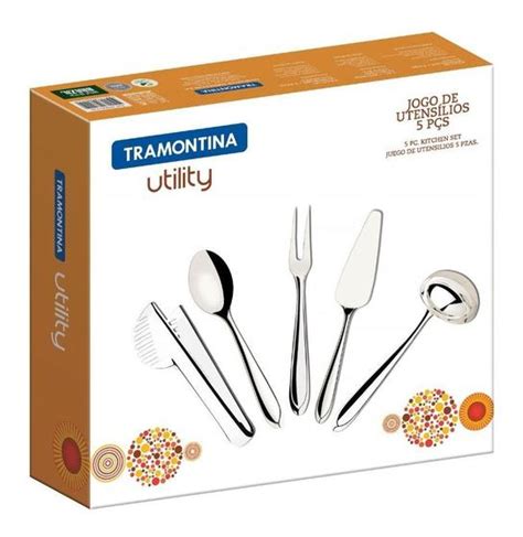 Jogo De Utensilios De Cozinha Inox peças Utility Tramontina Conjunto de Utensílios Magazine