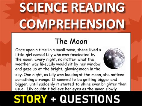 The Moon Reading Science Story Comprehension Questions Worksheet