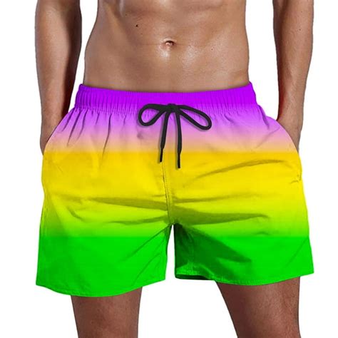 Mens Swim Trunks Quick Dry Gradient Color Beach Shorts For Men Bathing