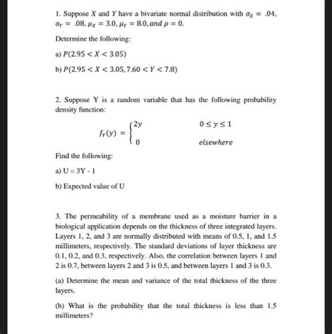 Solved 1 Suppose X And Y Have A Bivariate Nomal Chegg Com