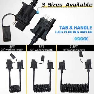 MECMO Trailer Way Flat Wire Extension Feet Stretchable Coiled Cable Pin Male