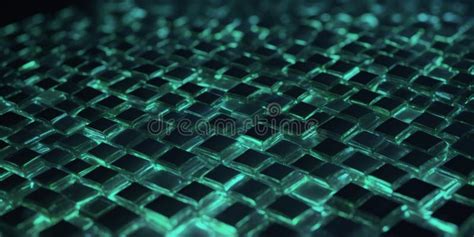 A Sharp Geometric Grid Of Glowing Blue Squares Over A Neon Green