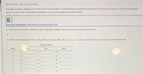 Solved Excel Activity Time Value Of Money The Data Has Been