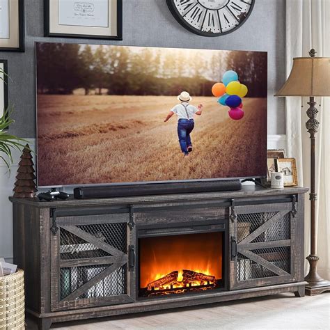 Okd Dark Rustic Oak Farmhouse Tv Stand With 23 Led Fireplace