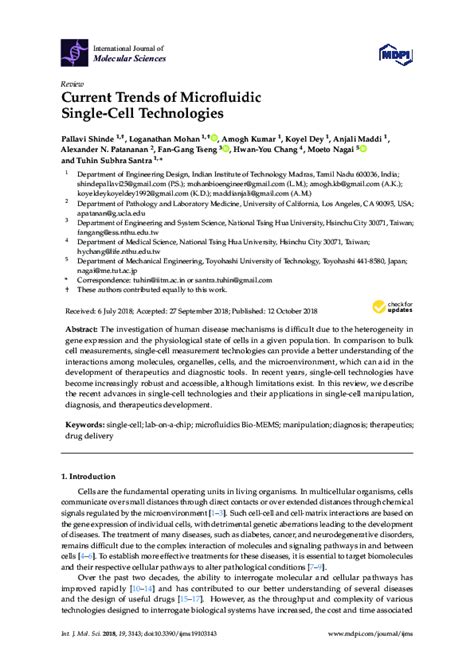 Pdf Current Trends Of Microfluidic Single Cell Technologies