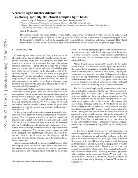 Pdf Vectorial Light Matter Interaction Exploring Spatially Structured Complex Light Fields