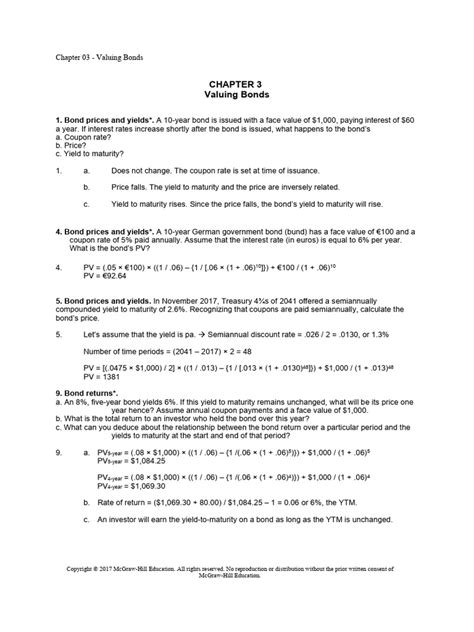 Lecture 3 Exercises With Solutions Pdf Yield Finance Bonds