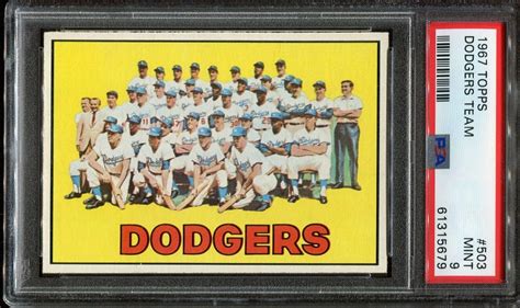 1967 Topps Baseball 503 Los Angeles Dodgers Team Card Mint Psa 9 Ebay