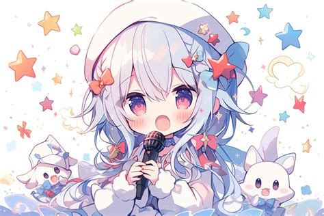 Premium Photo Cute Kawaii Chibi Anime Girl With Blue Hair Singing