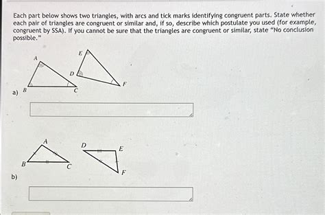 Solved Each Part Below Shows Two Triangles With Arcs And