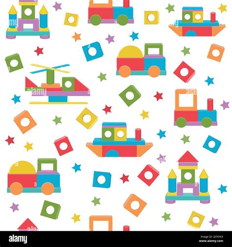 Transport Pattern Made Of Colored Wooden Cubes Vector Isolated