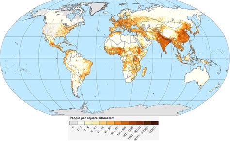 Population Density Global Map 2010 Robinson Projection Population