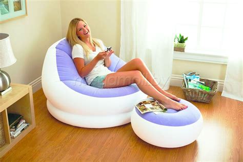 Надувное кресло с пуфиком Cafe Chaise Chair Intex 68572 (сиреневое ...
