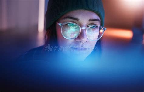 Cybersecurity Database And Woman Hacker Working On A Computer In The