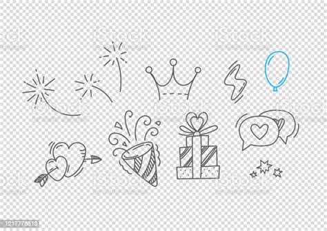벡터 손으로 그린 낙서 스타일 요소는 투명 한 배경에 격리 설계를 위한 벡터 요소 불꽃놀이 오락 행사에 대한 스톡 벡터 아트 및 기타 이미지 불꽃놀이 오락 행사 외형선